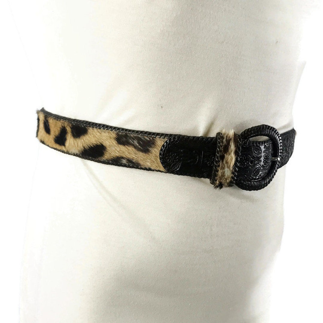 Vintage Belt Real Fur Animal Print With Black Leather Mens Spotted Cat ...
