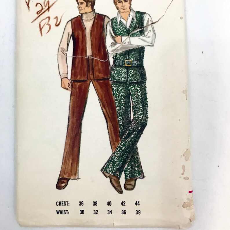 Vintage Sewing Pattern Butterick 5965 Mens Vest Suit Pants 70s Craft ...
