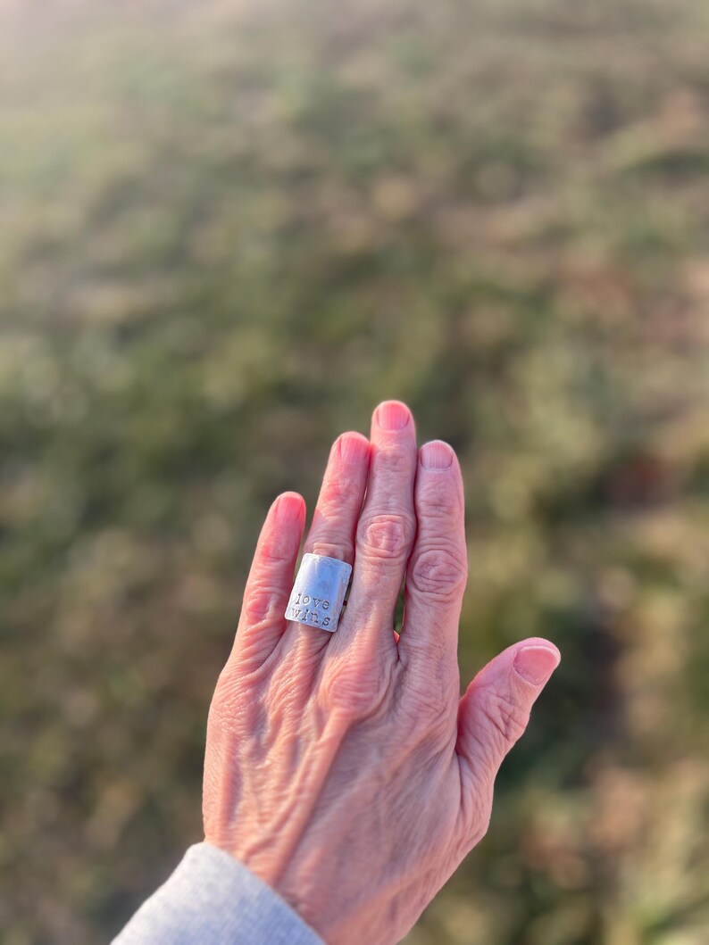 Sterling Silver “love Wins” Inspirational Statement Ring - Etsy