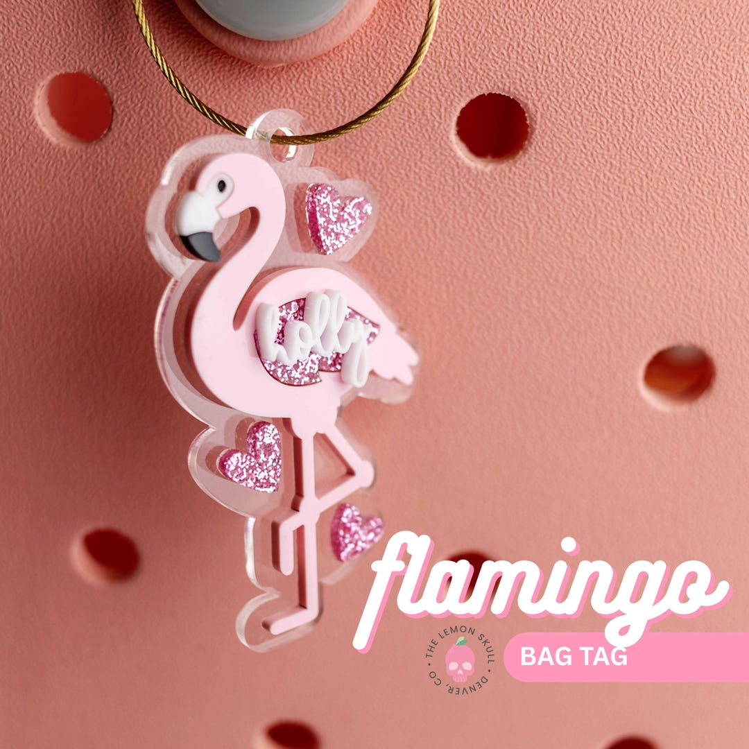 Personalized Flamingo Bag Tag – Acrylic Name Tag With Gold or Silver ...