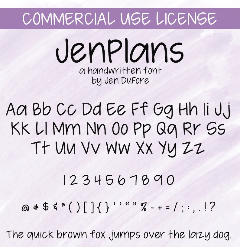 Jenplans Font Commercial Use License Including Instant - Etsy