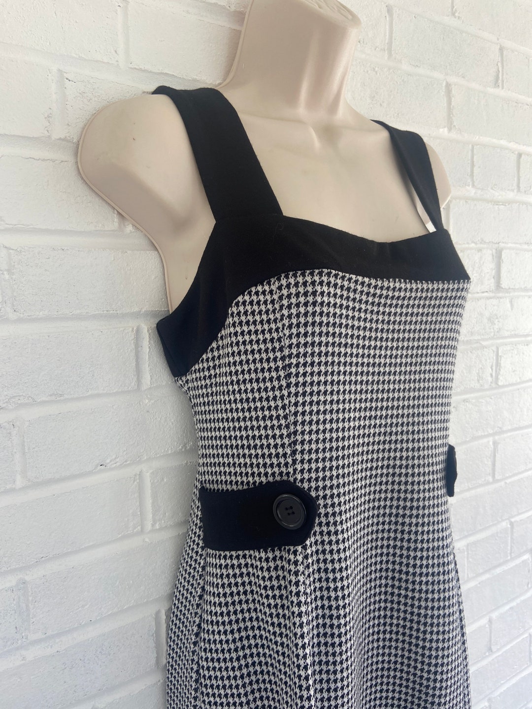 Vintage 90s Mod Mini Tank Dress Back & White Houndstooth Size - Etsy