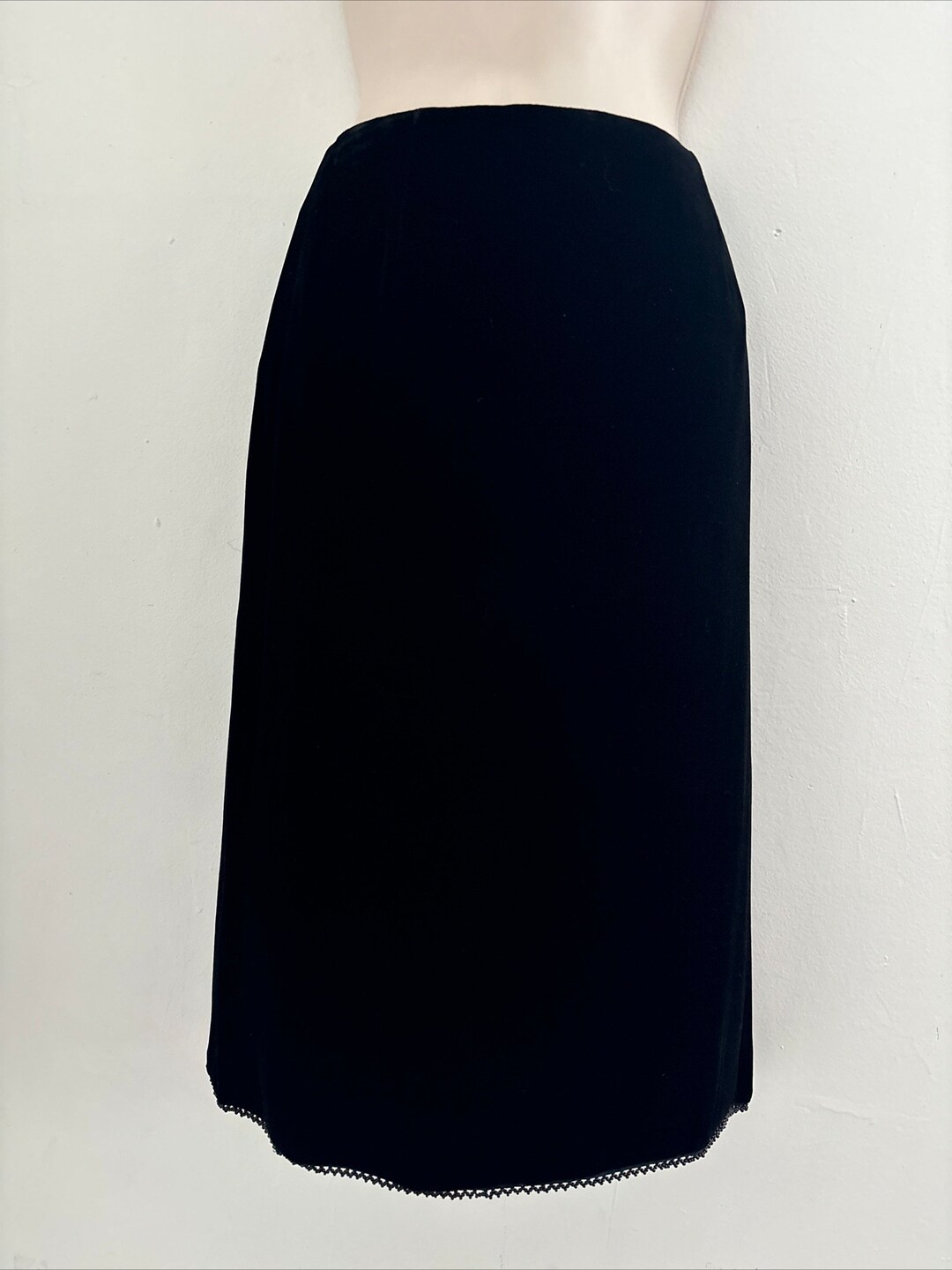 Ralph Lauren Goth Velvet Skirt Midi Pencil Size 8 Silk Rayon Black Emo ...