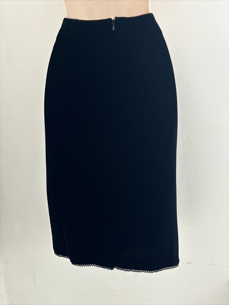 Ralph Lauren Goth Velvet Skirt Midi Pencil Size 8 Silk Rayon Black Emo ...