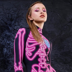 Neon Skeleton Costume, Sexy Skeleton Bodysuit, Skeleton Catsuit Woman ...