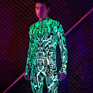 Cyber Clothing Men, Futuristic Clothing, Green Neon Bodysuit for Men ...