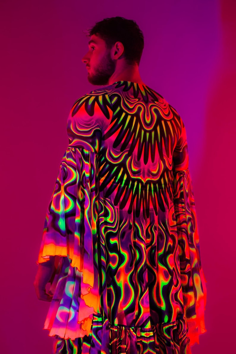 Festival Mesh Duster, UV Light Reactive Duster, Festival Robe, Disco ...