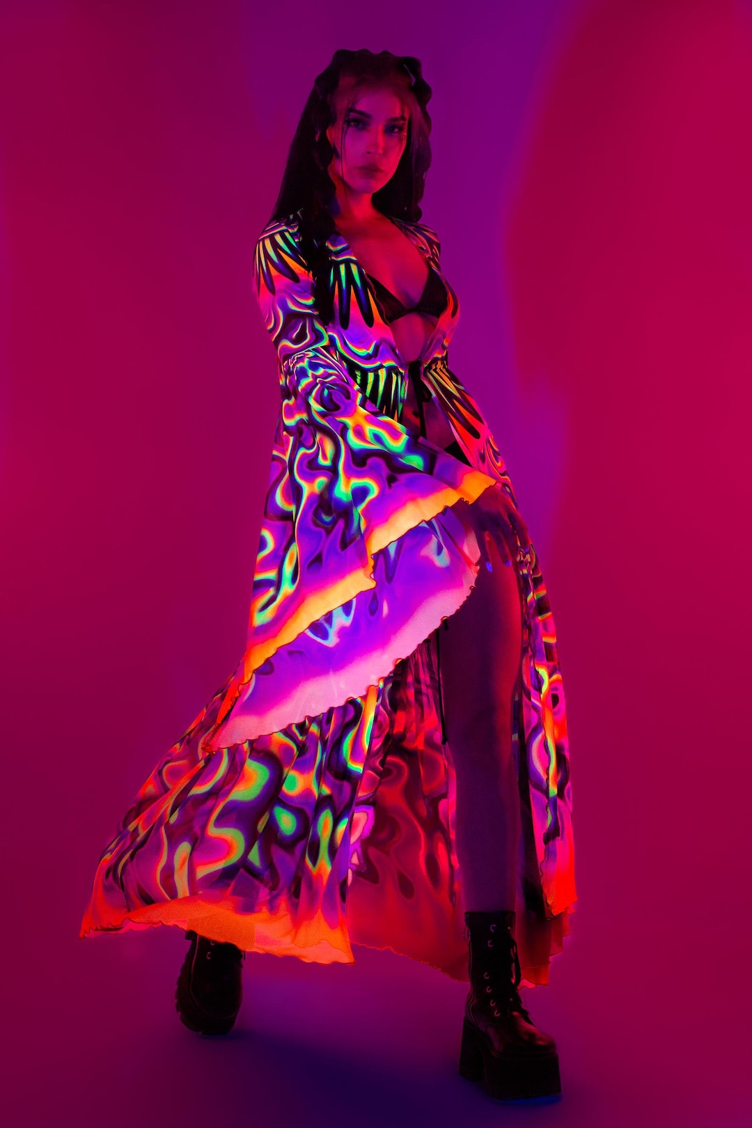 Festival Mesh Duster, UV Light Reactive Duster, Festival Robe, Disco ...