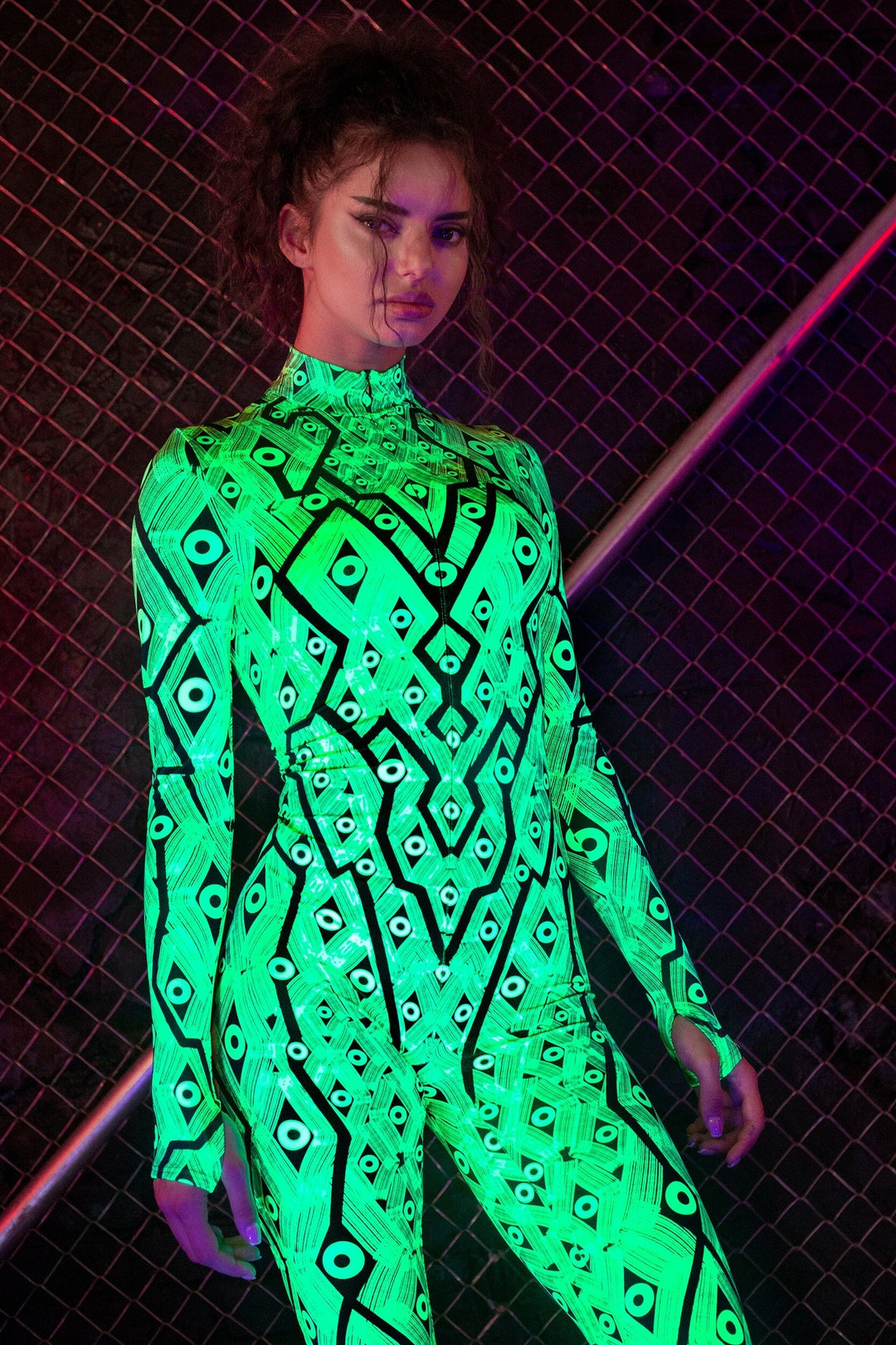 UV Black Light Costume Green Neon Bodysuit UV Light Reactive - Etsy