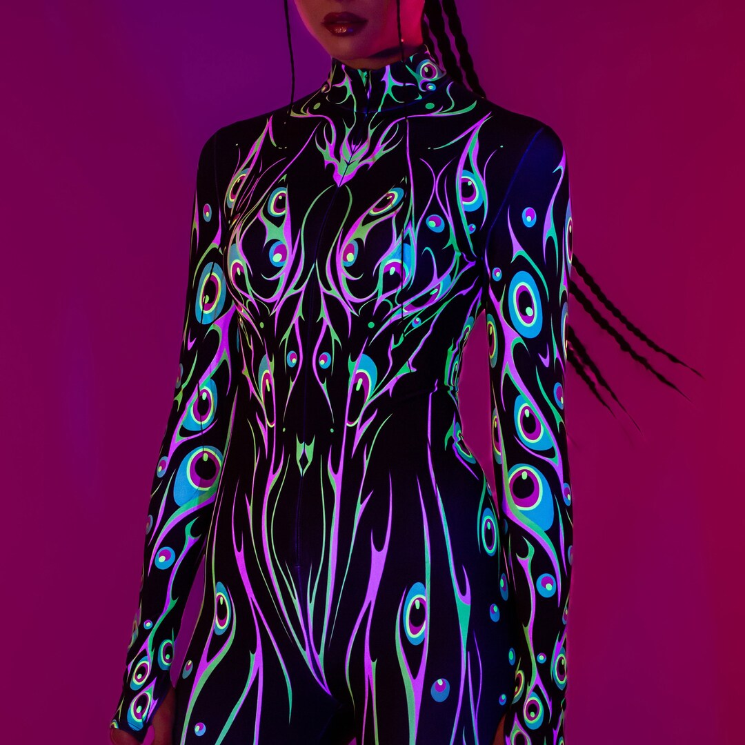 UV Light Reactive Costume, Festival Neon Costume, Rave Bodysuit Women ...