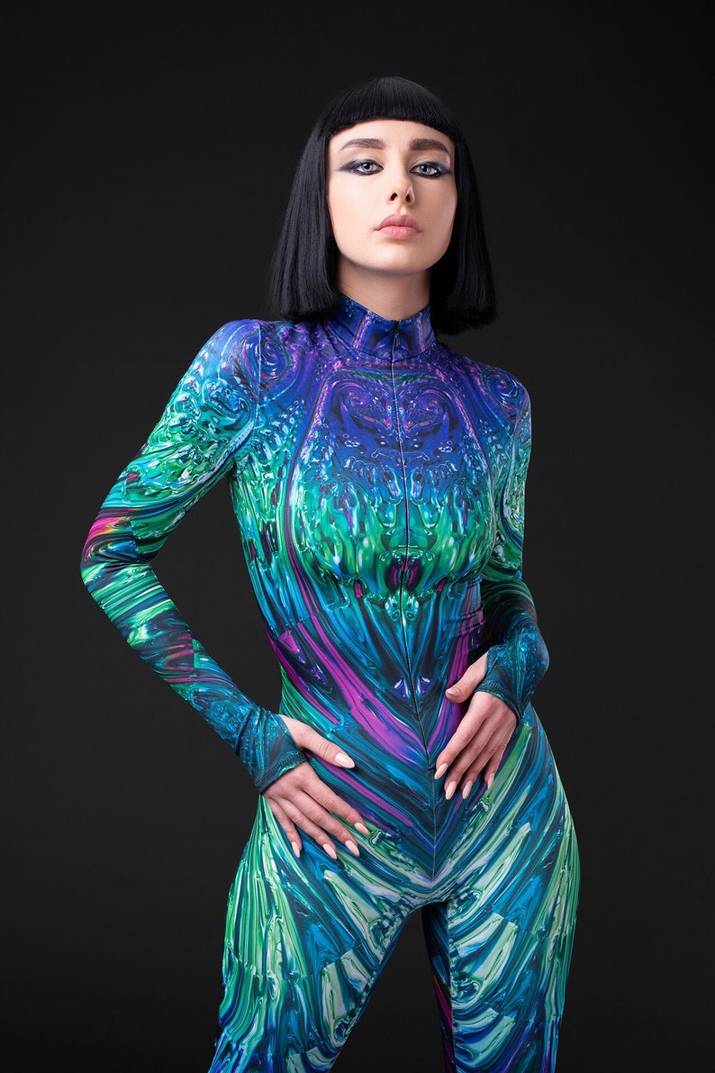 Rave Costume For Women Festival Bodysuit Women Rave Catsuit Etsy