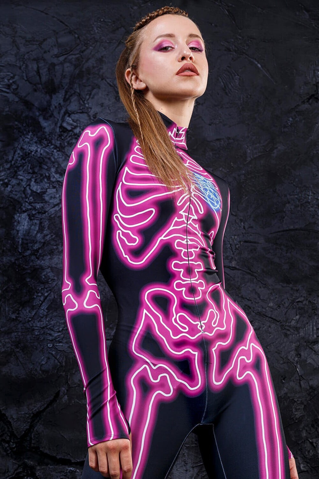 Neon Skeleton Costume, Sexy Skeleton Bodysuit, Skeleton Catsuit Woman ...
