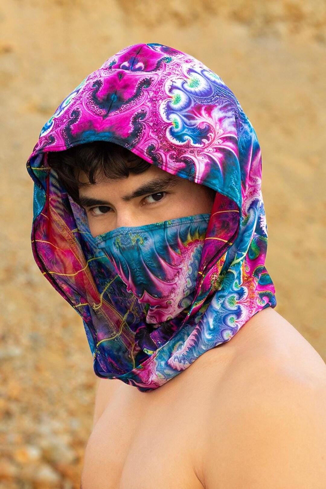 Festival Mesh Hood, Burning Man Clothing, Rave Double Side Mesh Hood ...