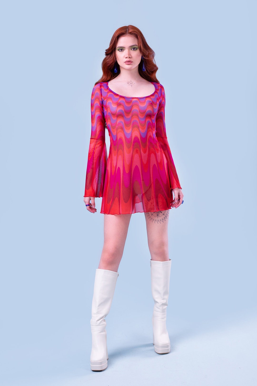 Disco Sheer Mini Dress for Women, See Trough Festival Dress for Women ...
