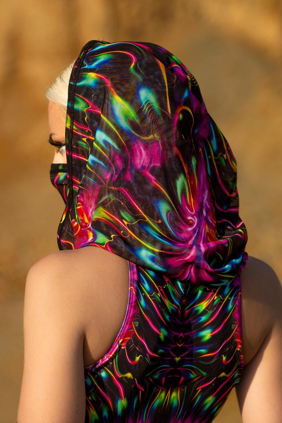 Rave Mesh Hood, Burning Man Clothing, Rave Accessories, Festival Double ...