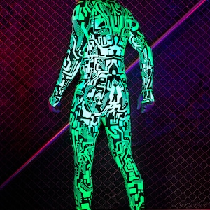 Cyber Clothing Men, Futuristic Clothing, Green Neon Bodysuit for Men ...