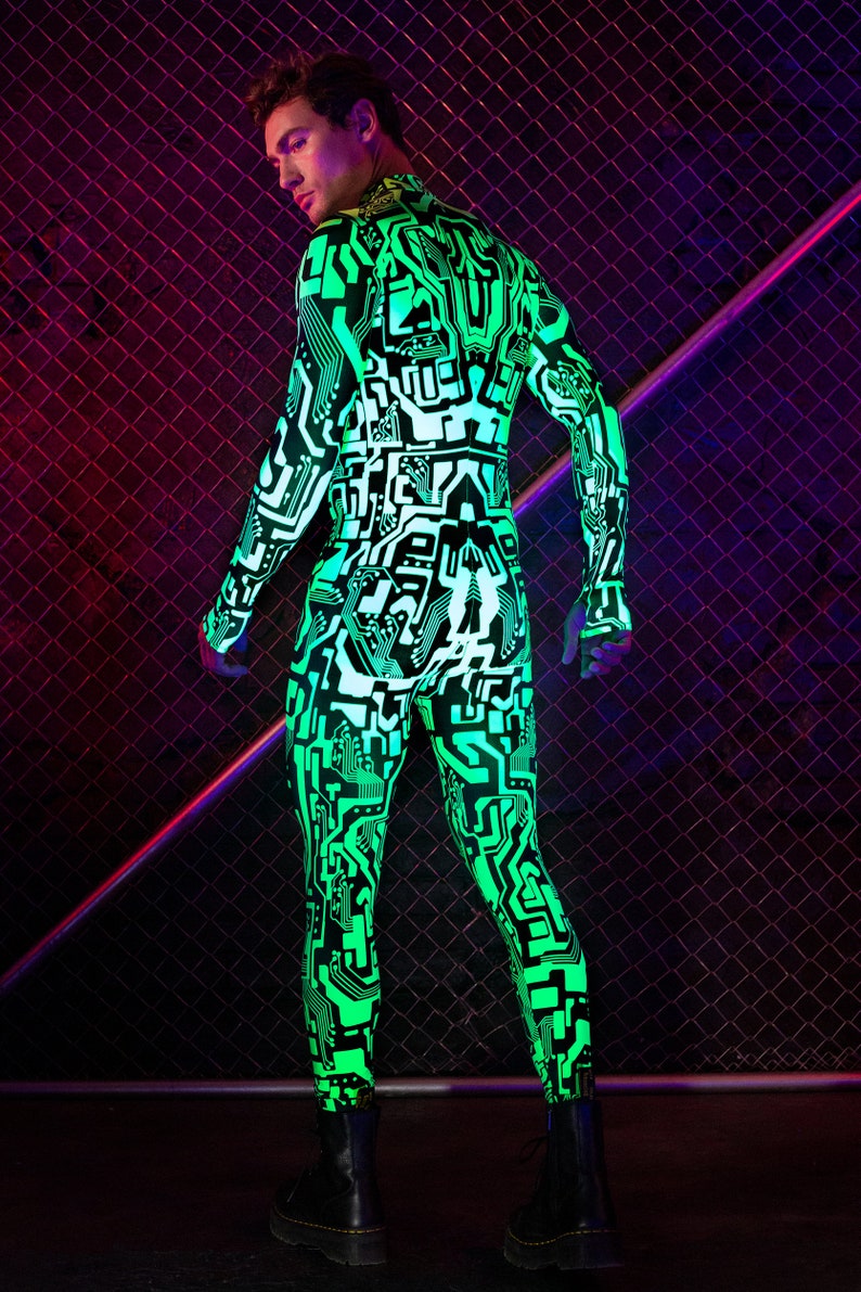 Cyber Clothing Men Futuristic Clothing Green Neon Bodysuit - Etsy