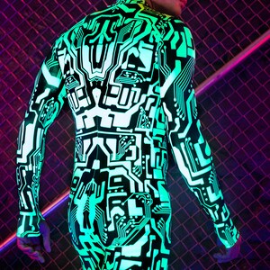 Cyber Clothing Men, Futuristic Clothing, Green Neon Bodysuit for Men ...