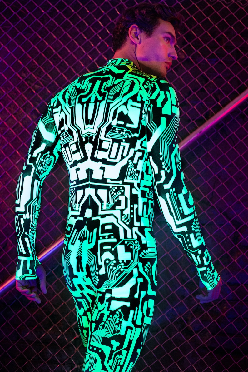 Cyber Clothing Men Futuristic Clothing Green Neon Bodysuit - Etsy