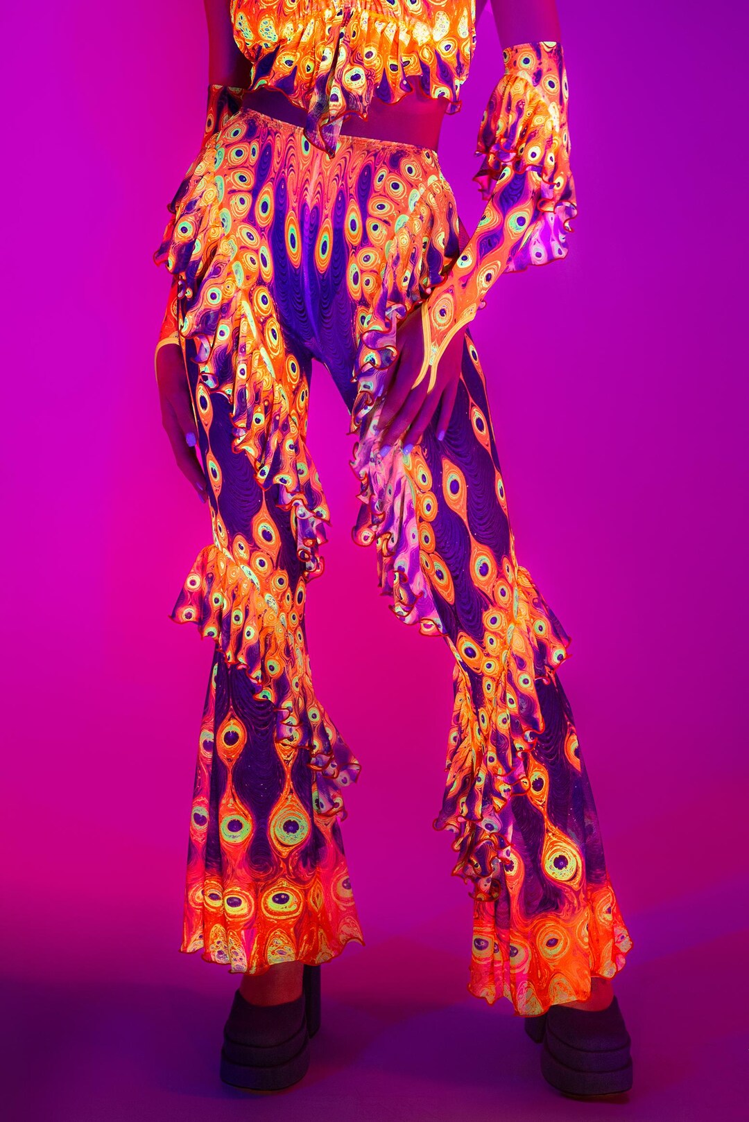 Rave Mesh Purple Pants, UV Reactive Bottoms Women, Psychedelic Pants ...