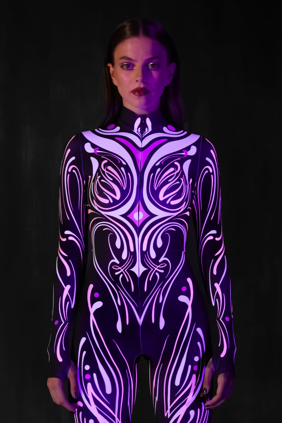 UV Light Reactive Bodysuit, Black Light Reactive Costume, UV Reflect ...