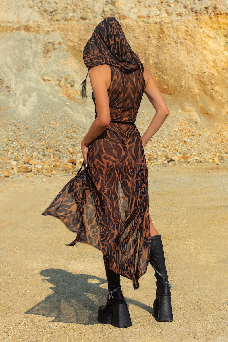 Burning Man Hooded Mesh Dress Woman, Festival Outfit, Rave Clothing for ...