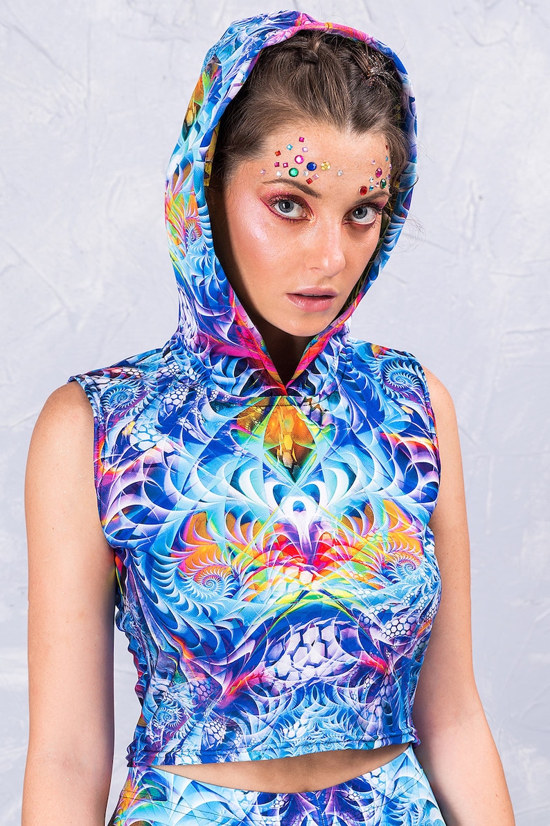 Fractal Hooded Tops Fractal Clothing Blue Rave Top Blue - Etsy