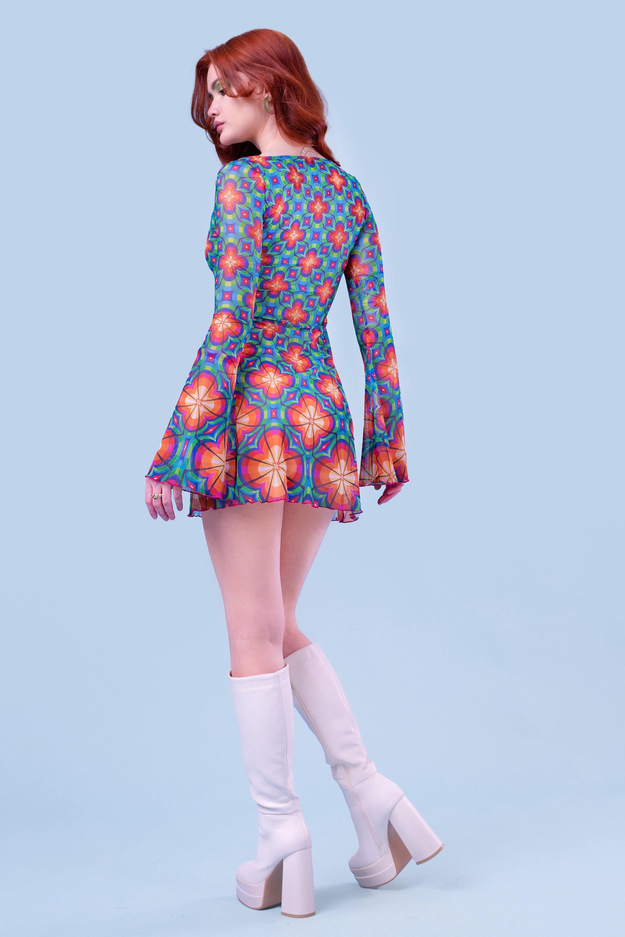 Boho Sheer Mini Dress for Women, See Trough Festival Dress for Women ...