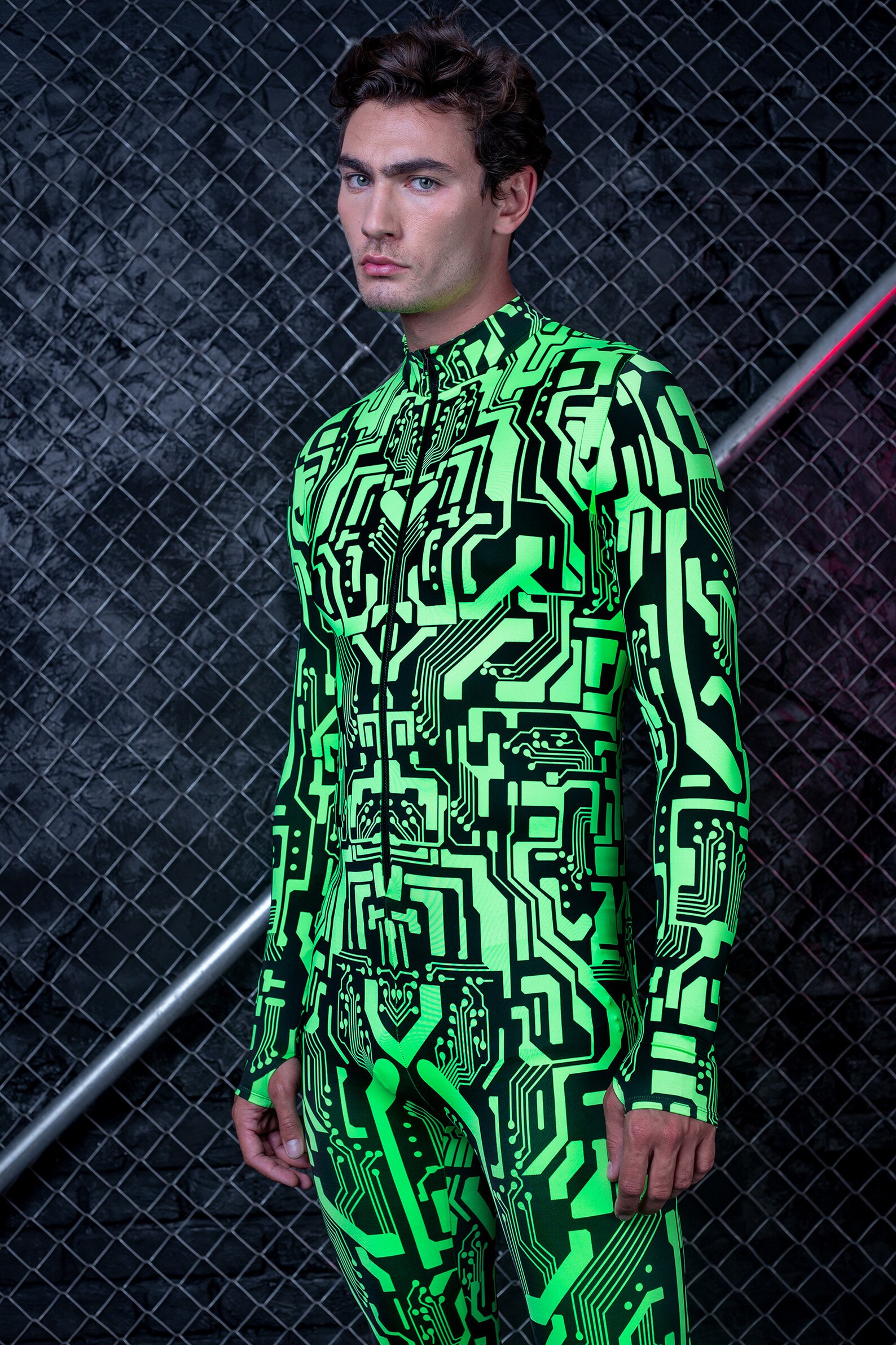 Cyber Clothing Men Futuristic Clothing Green Neon Bodysuit - Etsy