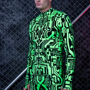 Cyber Clothing Men, Futuristic Clothing, Green Neon Bodysuit for Men ...