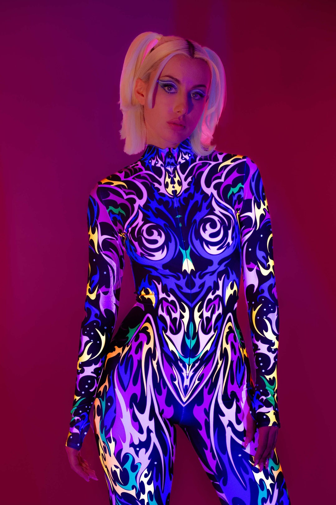 UV Light Reactive Costume, Rave Bodysuit Women, Festival Disco Costume ...