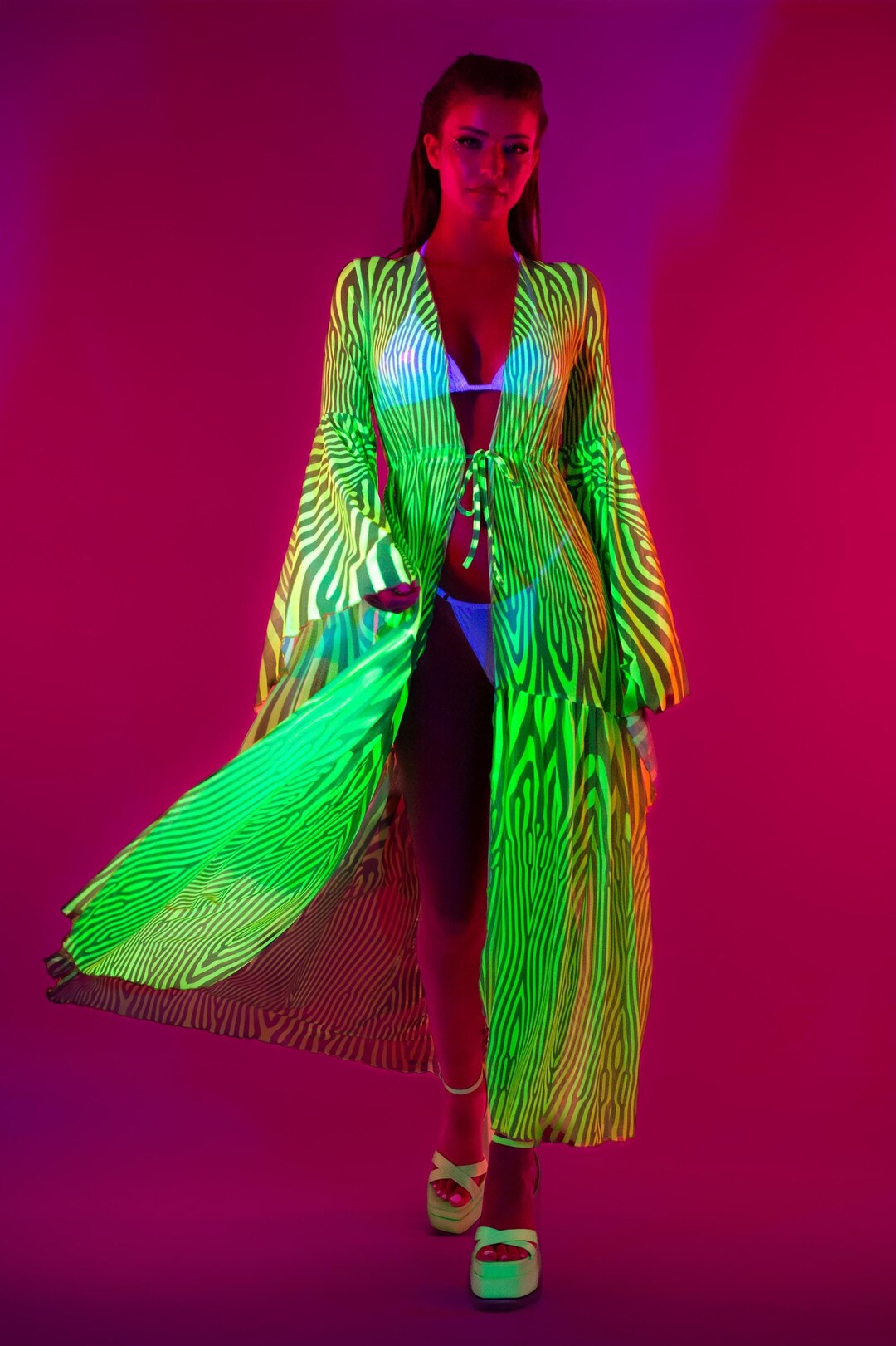 Unisex Party Duster Woman, Festival Mesh Duster, UV Light Reactive ...