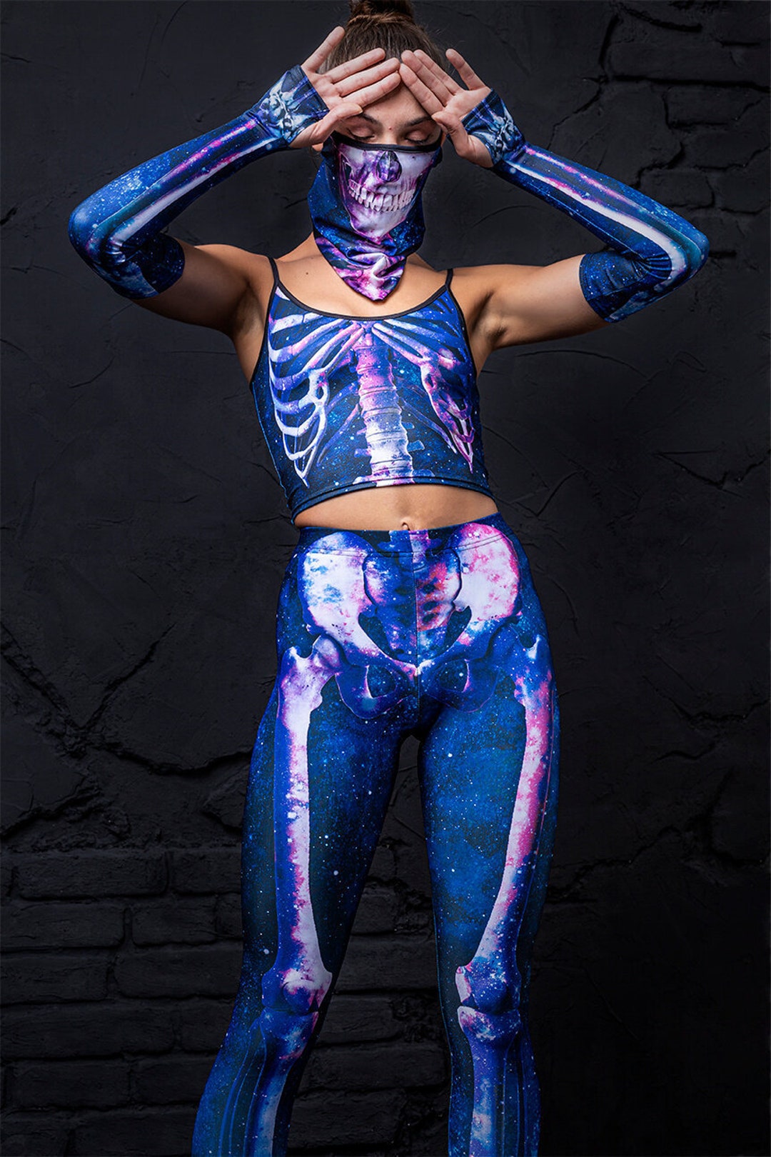 Galaxy Skeleton Halloween-Kostüm für Frauen, Galaxy Skeleton Leggings ...