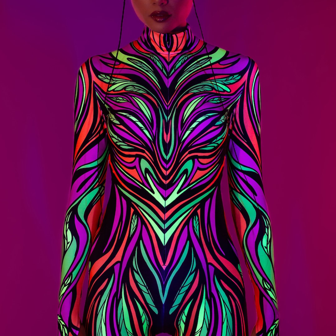 Rave Bodysuit Women, UV Light Reactive Costume, Festival Disco Costume ...