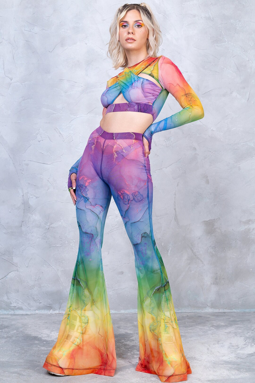 Rave Outfit Festival Set Pride Pants Rave Clothing Mesh - Etsy