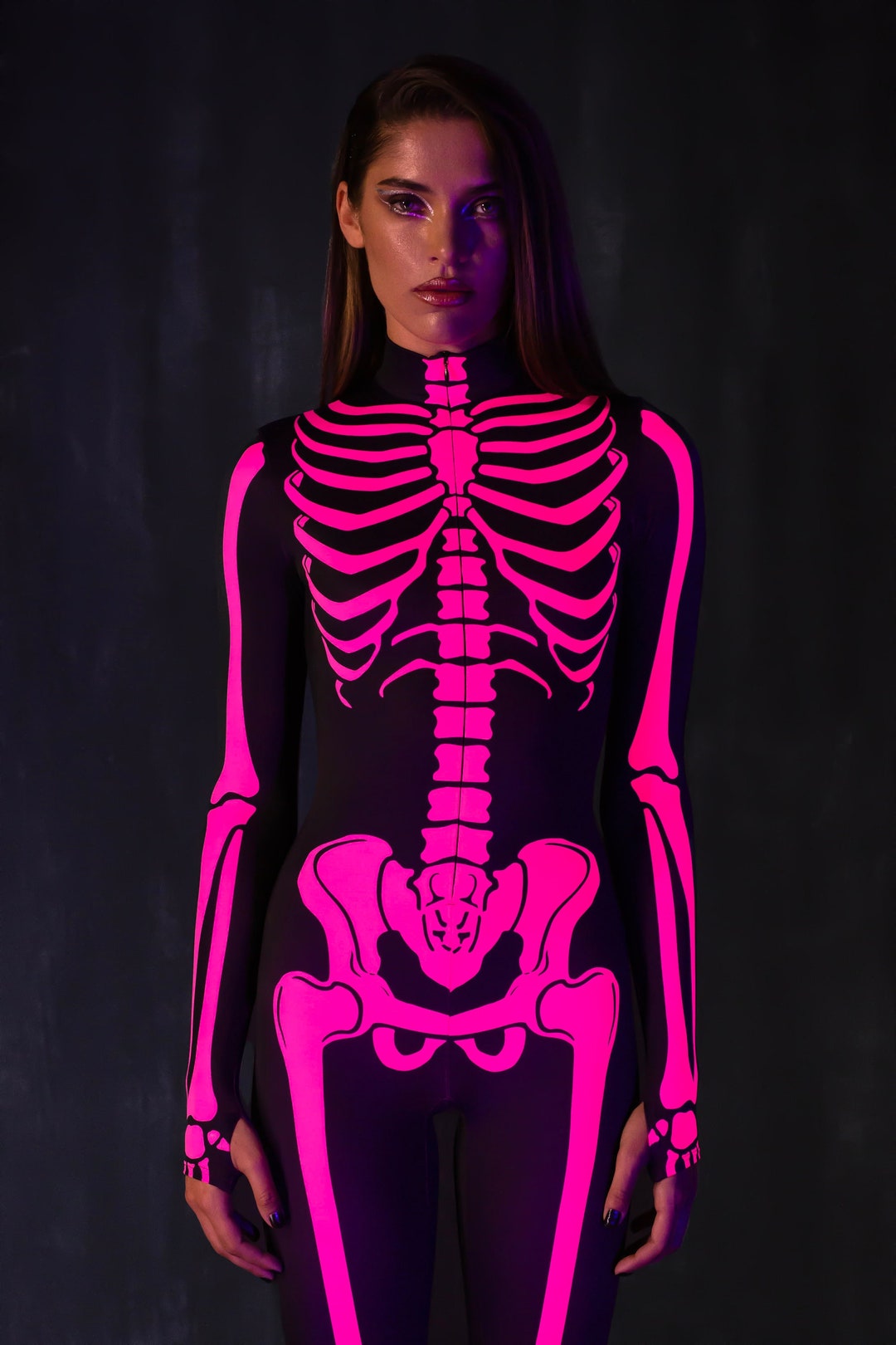 Glow in the Dark Skeleton Bodysuit, Halloween Costume Women, Pink ...