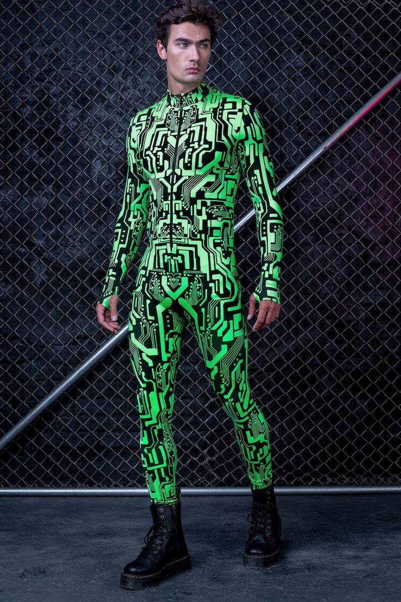 Cyber Clothing Men Futuristic Clothing Green Neon Bodysuit - Etsy
