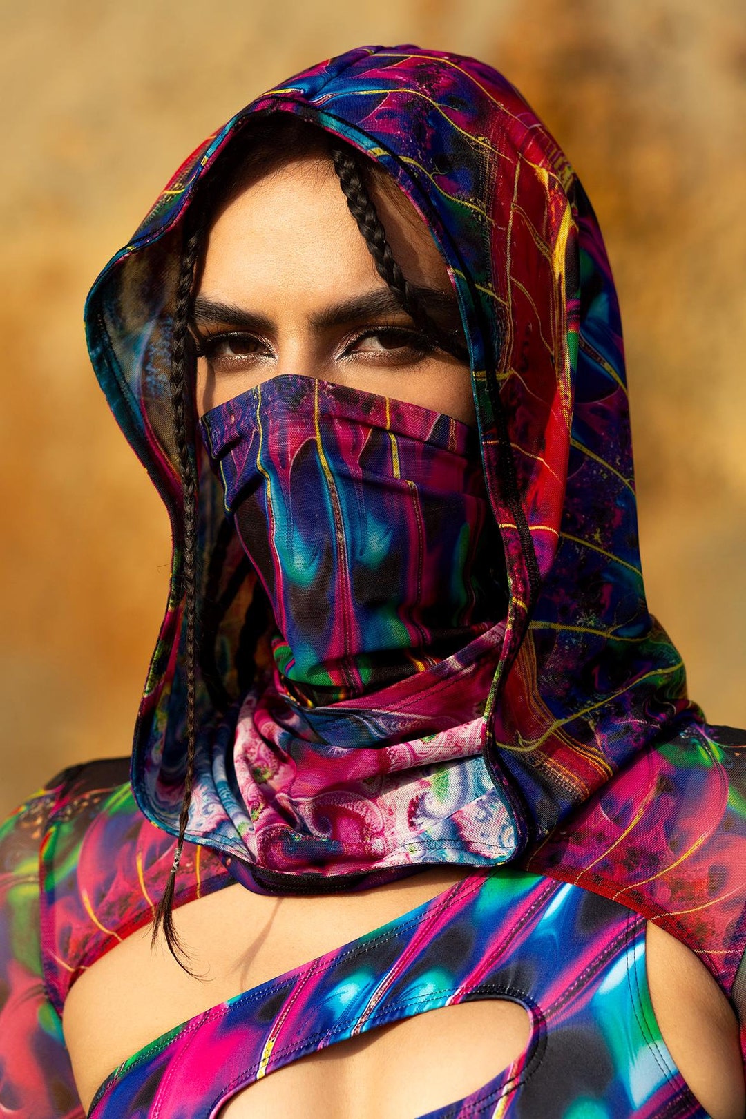 Rave Double Side Mesh Hood, Festival Mesh Hood, Burning Man Clothing ...