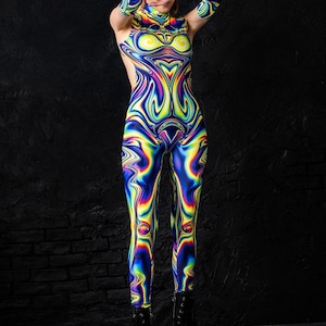 Psychedelic Catsuit, Sexy Rave Catsuit, Pole Dance Costume, Aerial ...