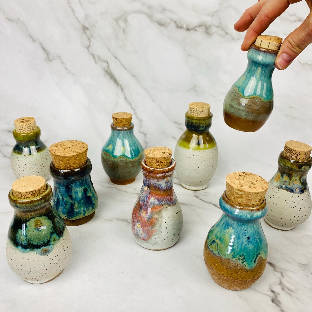 Small Ceramic Jar Corked Lid Cork Handmade USA Unique Gift Spices Herbs ...