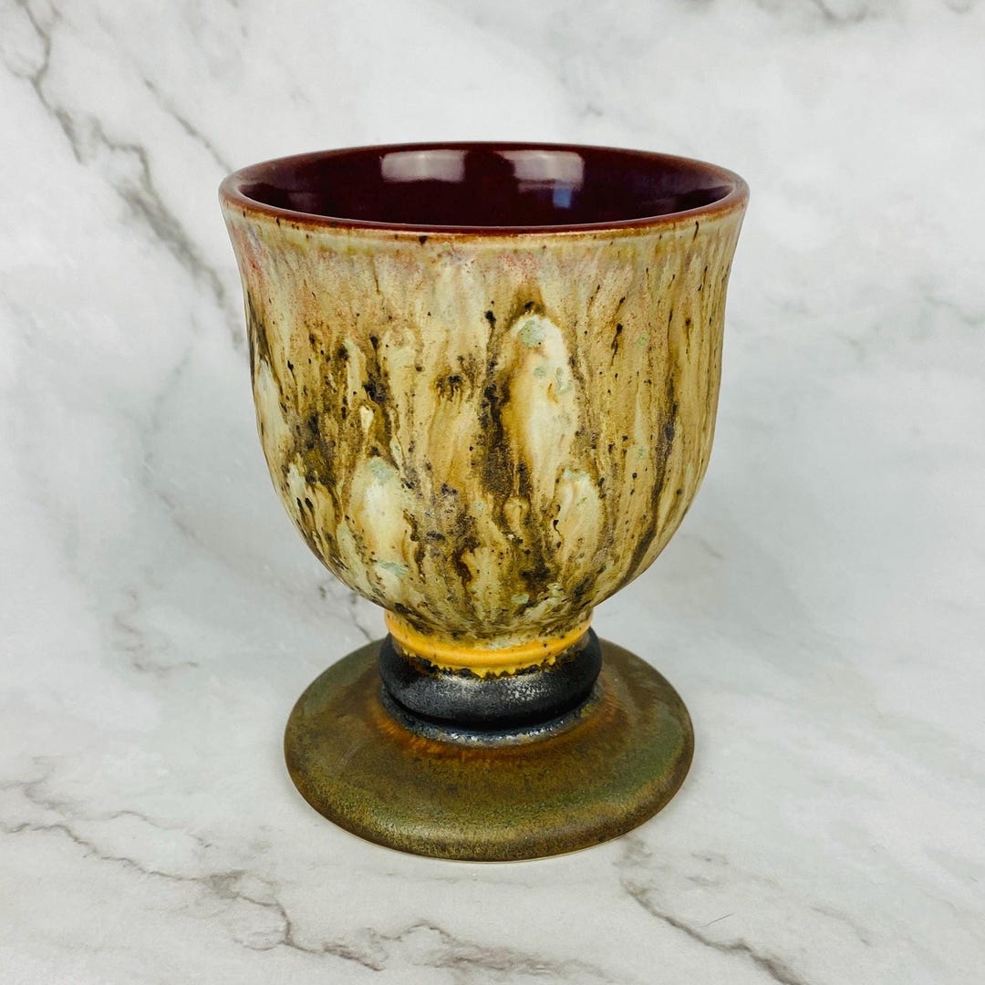 Handmade Ceramic Goblet: Drippy Glaze Rustic Wine Cup (8oz) - Etsy