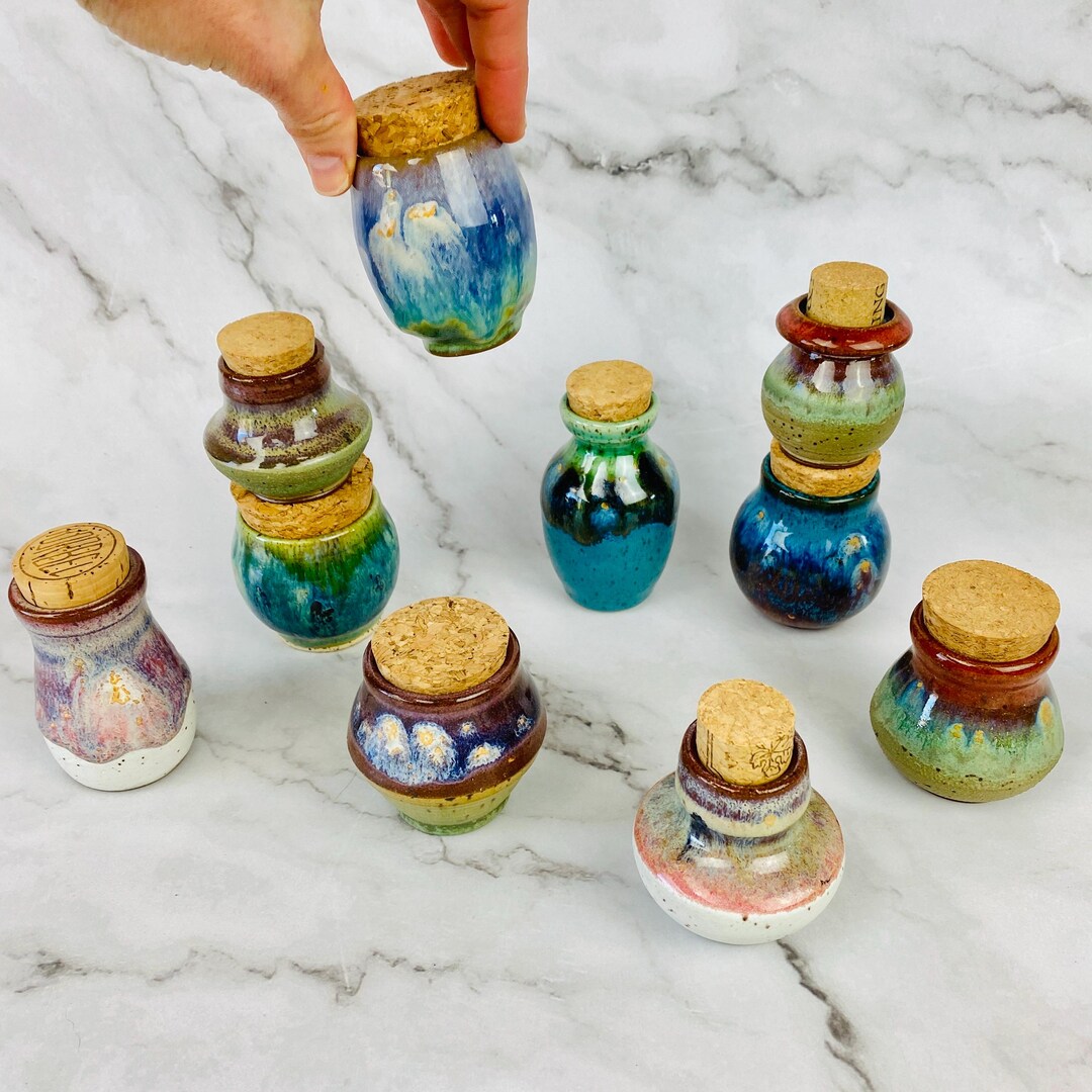 Small Ceramic Jar Corked Lid Cork Gifts Handmade USA Unique Gift Spices ...