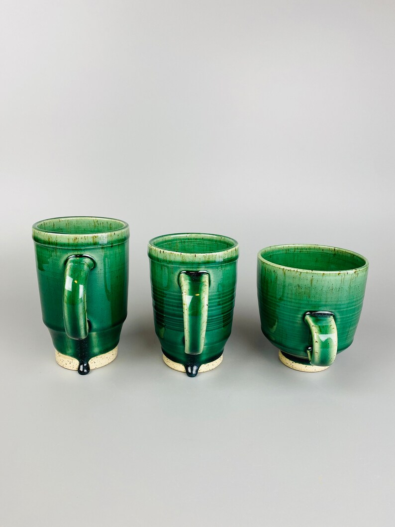 Handmade Drippy Ceramic Green Mug Cups Tea Coffee Emerald Green ...