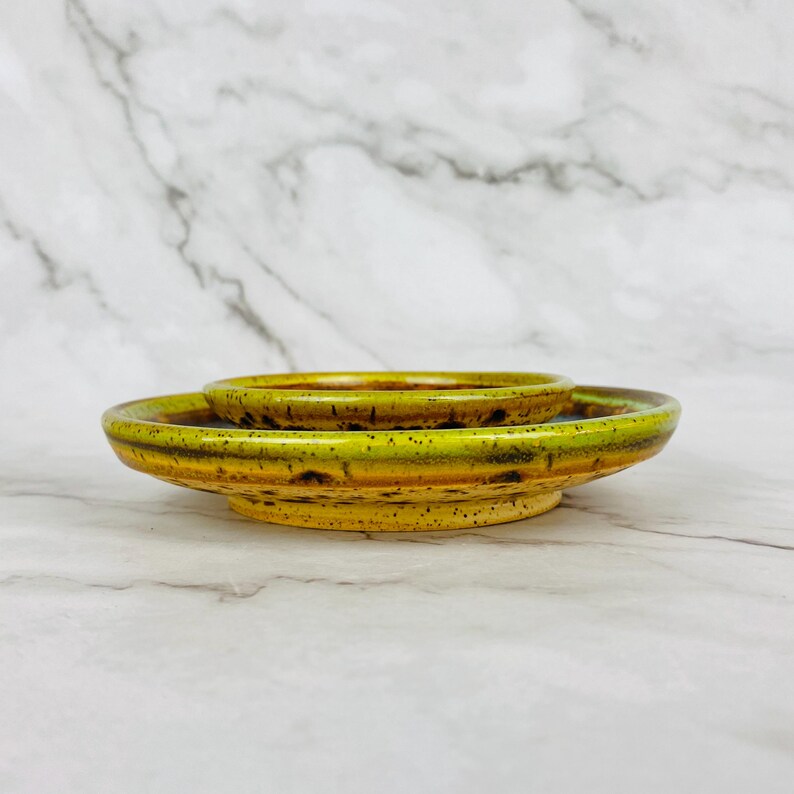 Small Dish Set, Bowl Set, Ceramic, Green Speckled, Pottery, Trinket ...