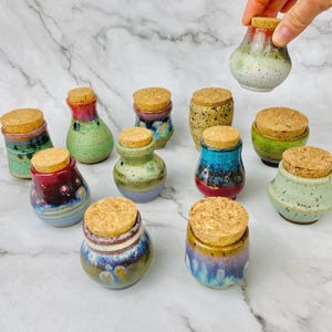 Small Ceramic Jar Corked Lid Cork Gifts Handmade USA Unique Gift Spices Herbs Oils Potions ...