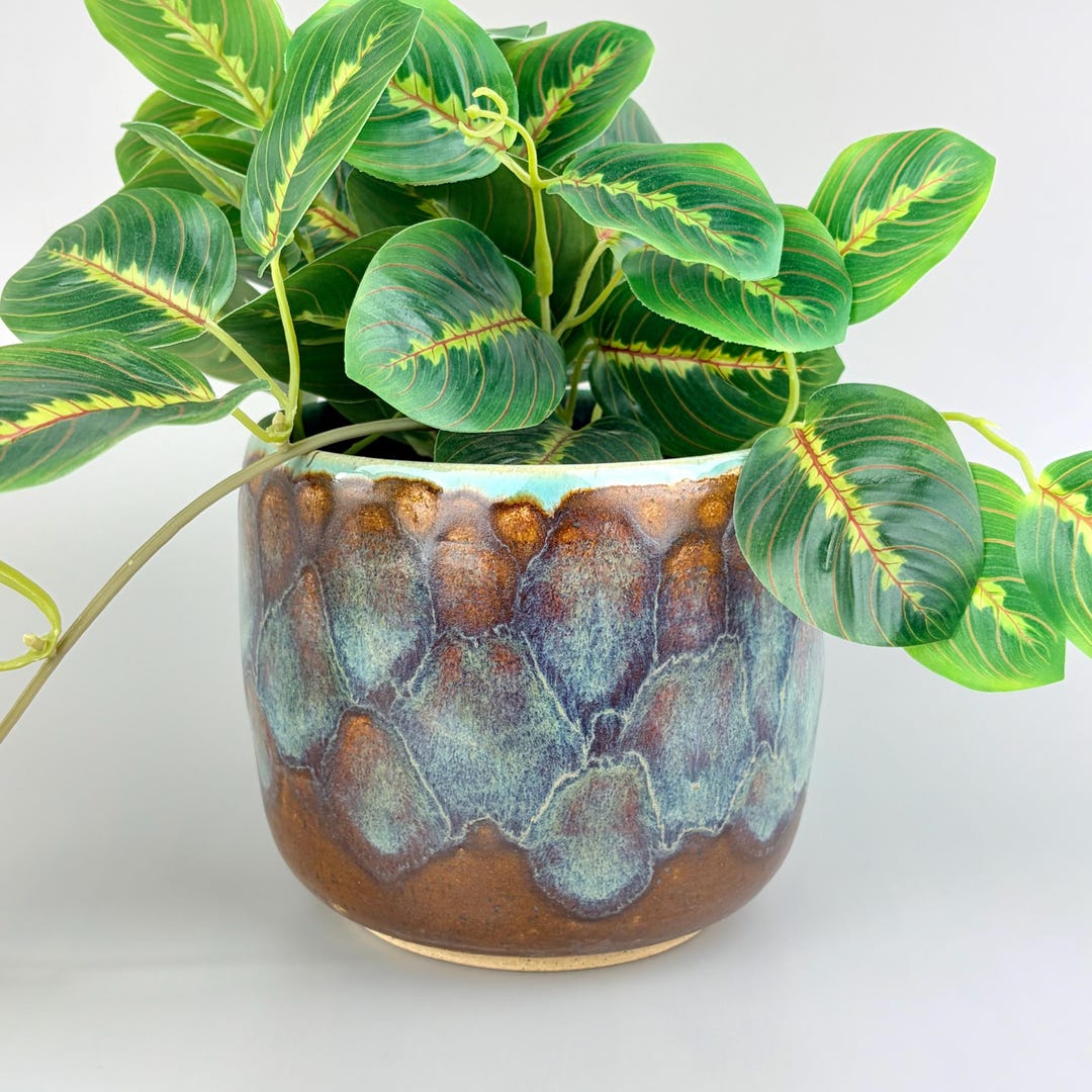 Handmade Ceramic Utensil Crock Planter Pot Blue Brown Glaze Unique ...