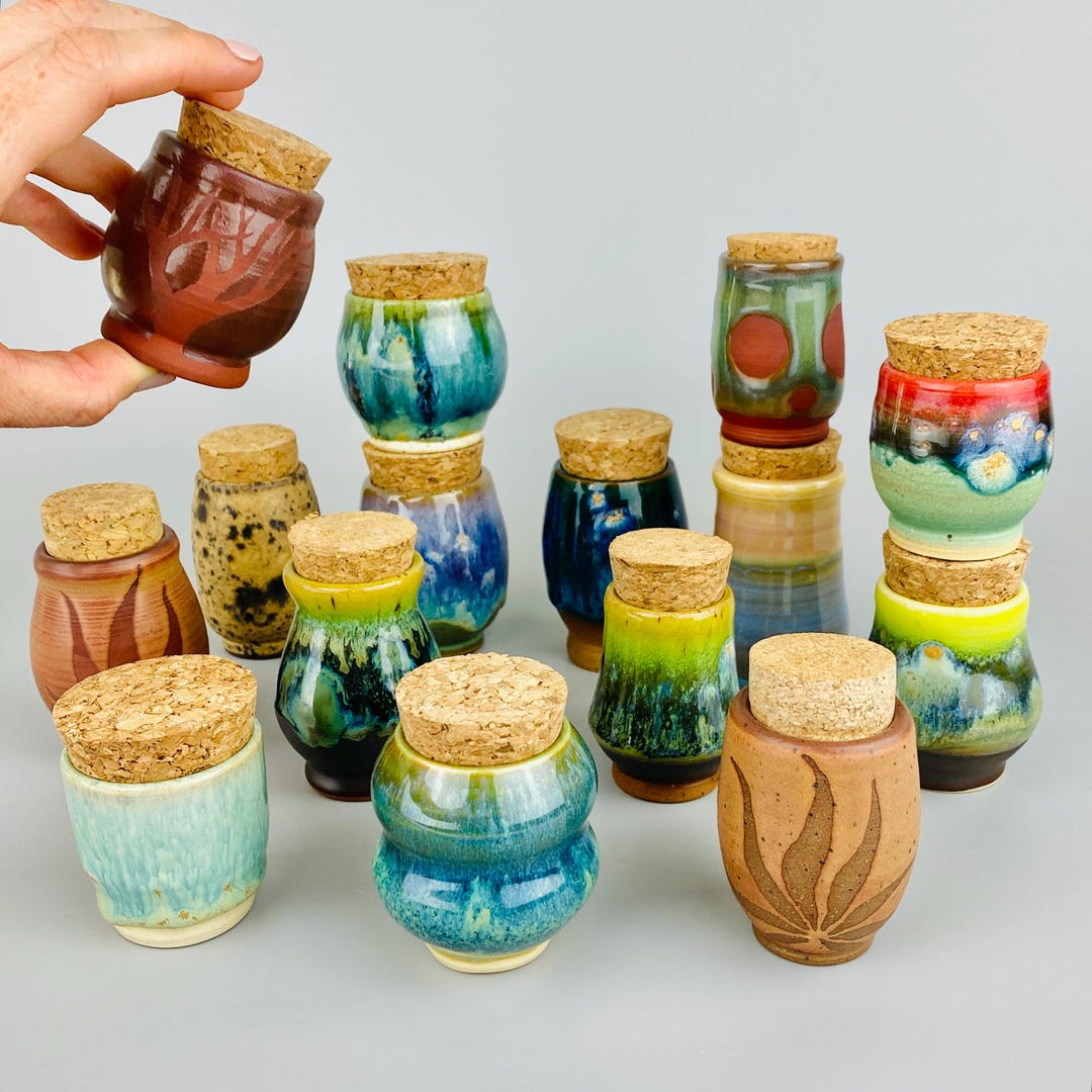Small Ceramic Jar Corked Lid Cork Gifts Handmade USA Unique Gift Spices ...