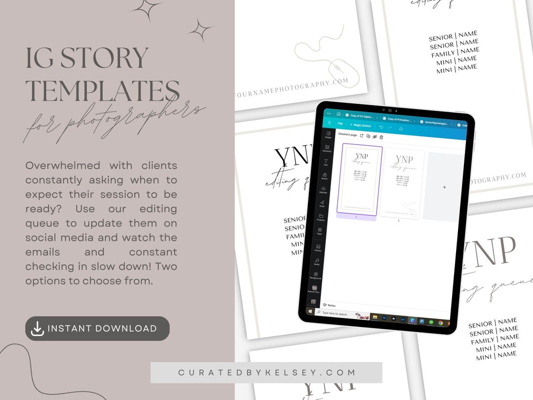 Canva Editing Queue Instagram Story Marketing Photography Template | Senior & Family ...