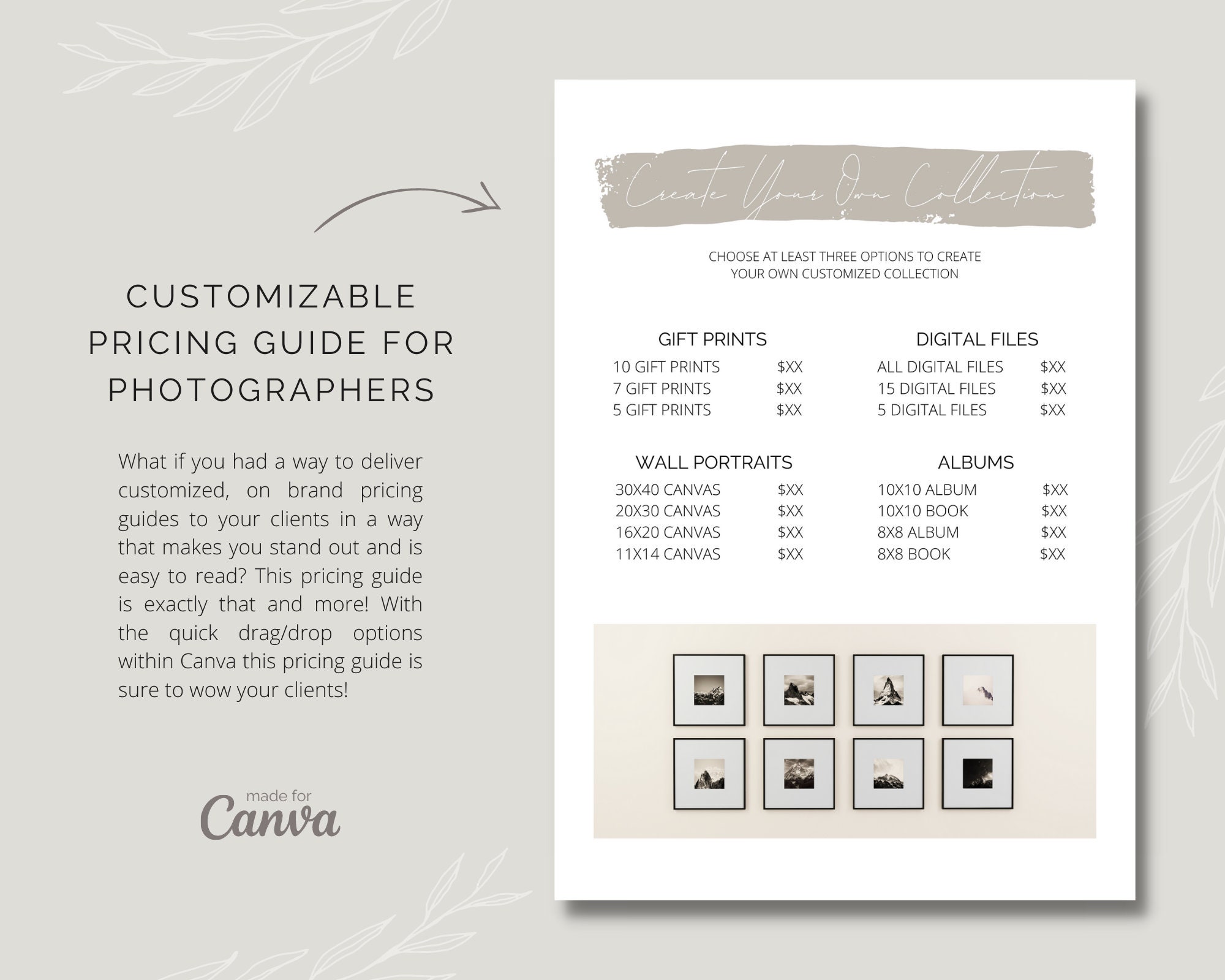 Canva Photography Price Guide Canva Templates for Senior & - Etsy