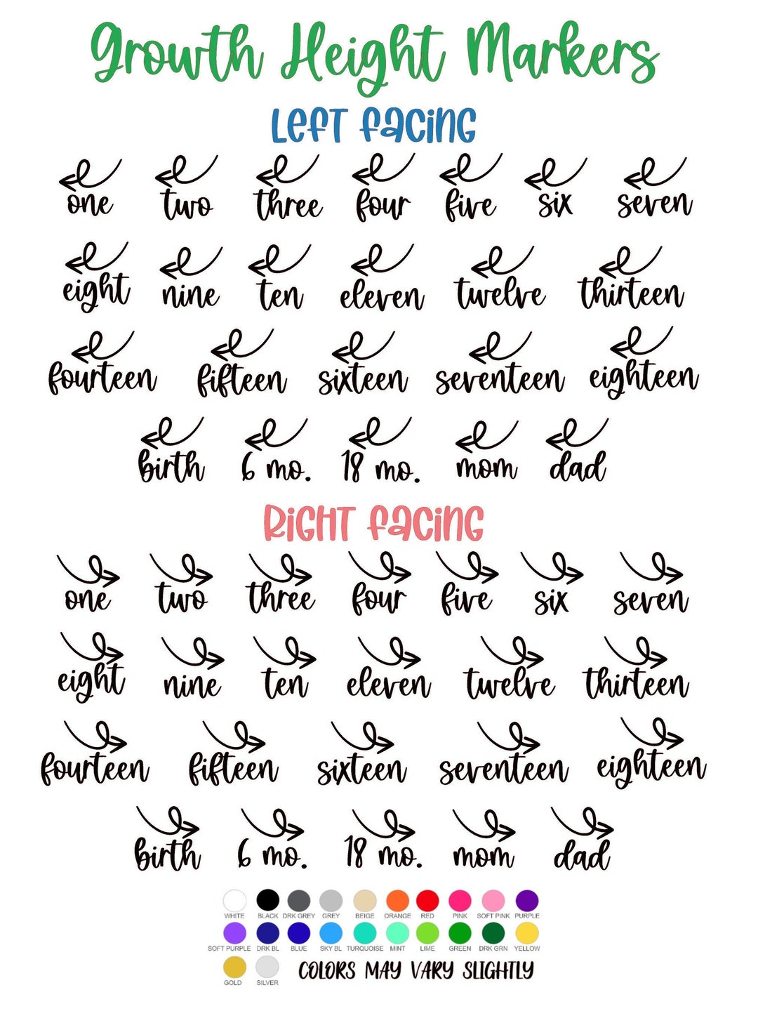 Height Marker for Growth Chart Ruler, Vinyl Arrow Decal With Years ...